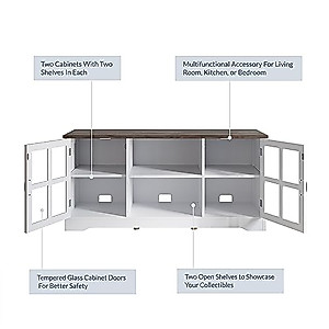 BELLEZE Modern 52 Inch Traditional TV Stand & Media Entertainment Center Console Table for TVs up to 55 Inch or Sideboard Buffet with Wood Glass Storage Cabinets - Cori (White)