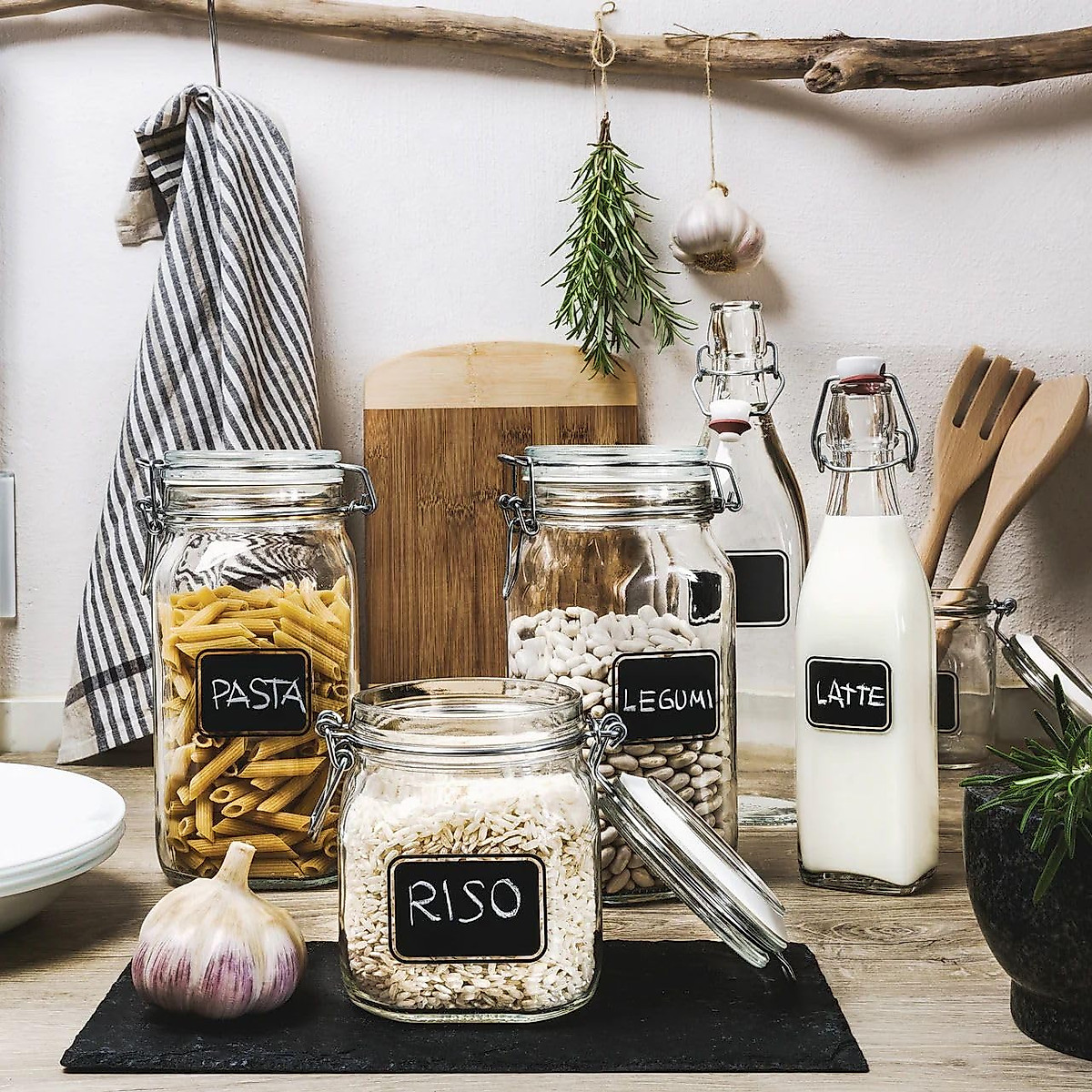 Bormioli Rocco Fido Square Clear Jar with Chalkboard, 33-3/4-Ounce