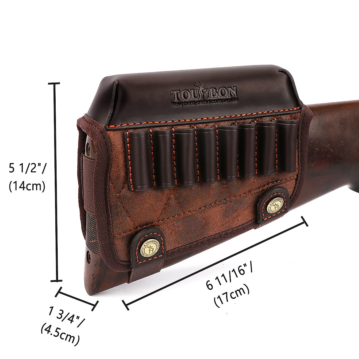 Tourbon Leather Buttstock Cheek Rest with Rifle Shell Holder - Right Handed (PU Leather)