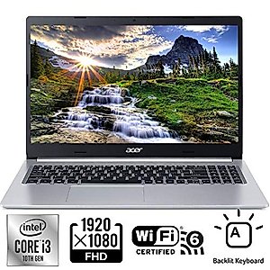 Acer Aspire 5 A515-55-378V, 15.6" Full HD Display, 10th Gen Intel Core i3-1005G1 Processor (Up to 3.4GHz), 4GB DDR4, 128GB NVMe SSD, WiFi 6, HD Webcam, Backlit Keyboard, Windows 10 in S Mode