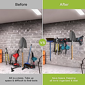 Garage Tool Storage Rack, Heavy Duty Garden Tool Holder Organizer Steel Hooks Wall Mounted Mop & Broom Storage Tool Rack with 7 Hooks Holds Garden Yard Tools,Christmas Gift for Men Dad