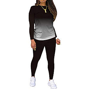 Tie Dye Sweatsuit for Women 2 Piece Outfits Plus Size Casual Long Sleeve Tops and Pants Jogging Suits Loungewear Sets Black L