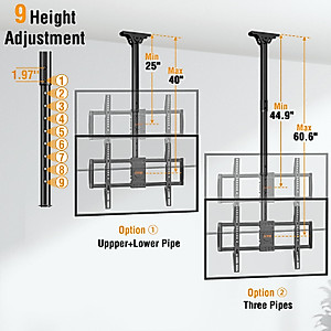 ELIVED Ceiling TV Mount for Most 37-75 Inch LED, LCD OLED Flat Curved TVs, Height Adjustable Full Motion TV Mount, Hanging TV Bracket Swivel and Tilt, Holds up to 110 lbs, Max VESA 600x400mm YD3016