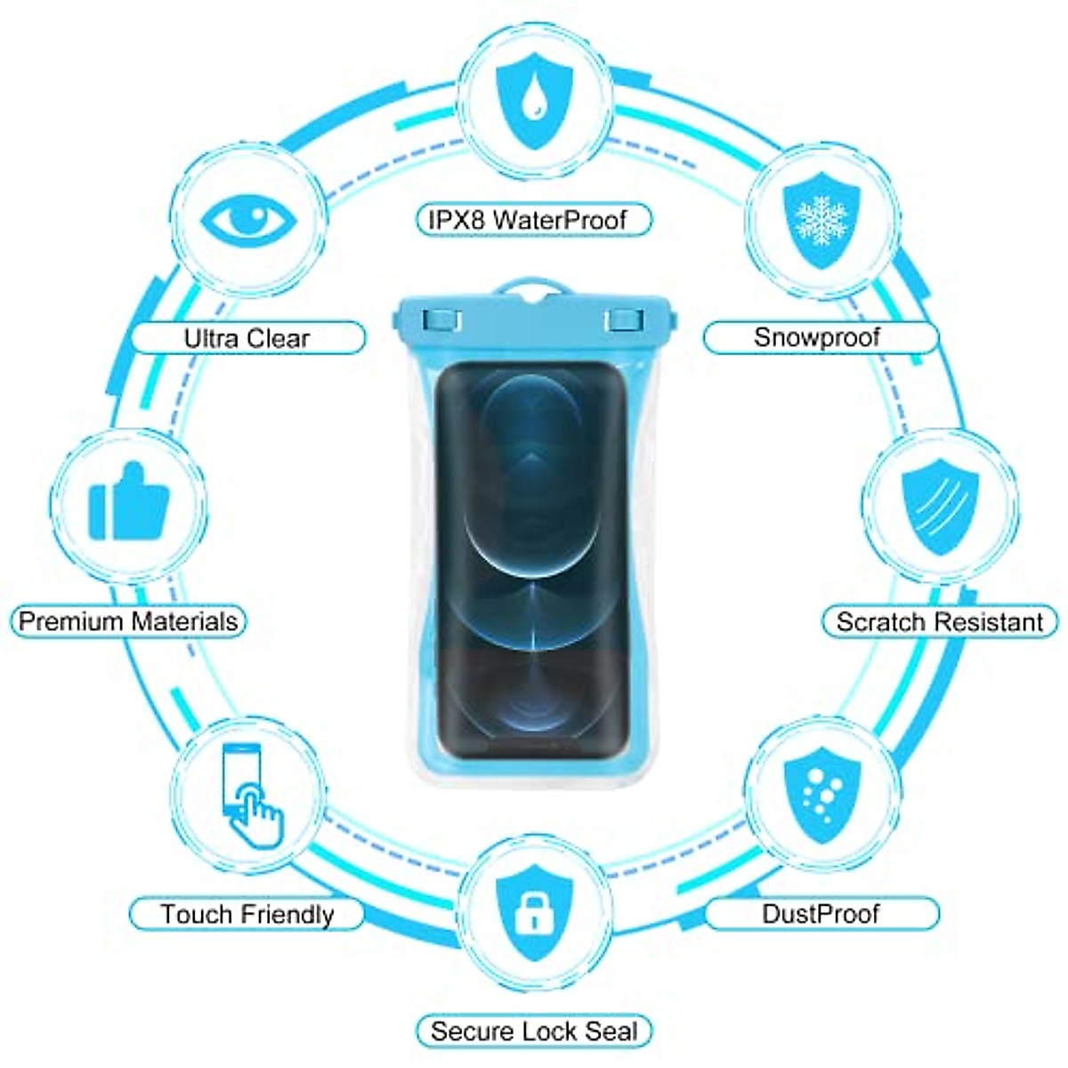 UrbanX Universal Waterproof Phone Pouch Cellphone Dry Bag Case Designed for Samsung Galaxy A71 for All Other Smartphones Up to 7" - Blue