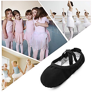 Stelle Canvas Ballet Shoes Toddler Girls Ballet Slippers No-Tie Boys Dance Shoes(Black,2MB)