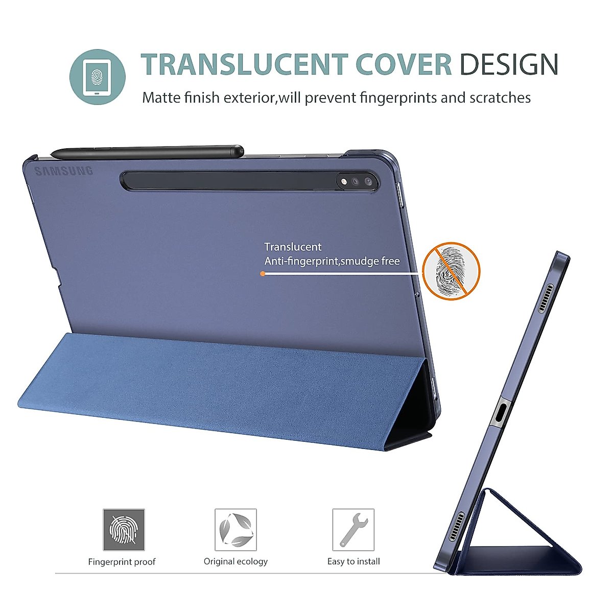 ProCase Cover for Galaxy Tab S8 Plus 2022/ Tab S7 FE 2021/ Tab S7 Plus 2020 12.4 inch Case, Protective Slim Case Folio Hard Back Smart Cover for 12.4” Galaxy Tab S8+ / S7 FE / S7+ -Navy
