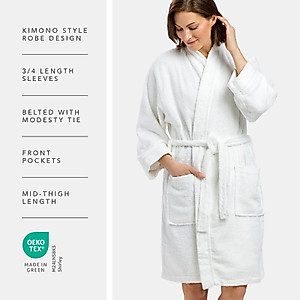 Fishers Finery Women's Short Cotton Terry Bathrobe - NEW & IMPROVED FABRIC (White, M)