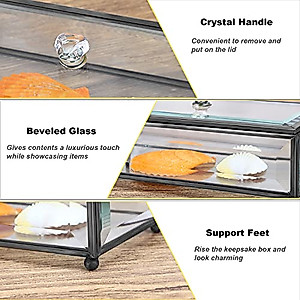 JUXYES Clear Glass Jewelry Box With Lid, Beveled Glass Keepsake Box Transparent Jewelry Organizer Box Modern Thickened Glass Vanity Decorative Box Personalized Countertop Trinket Box Organizer