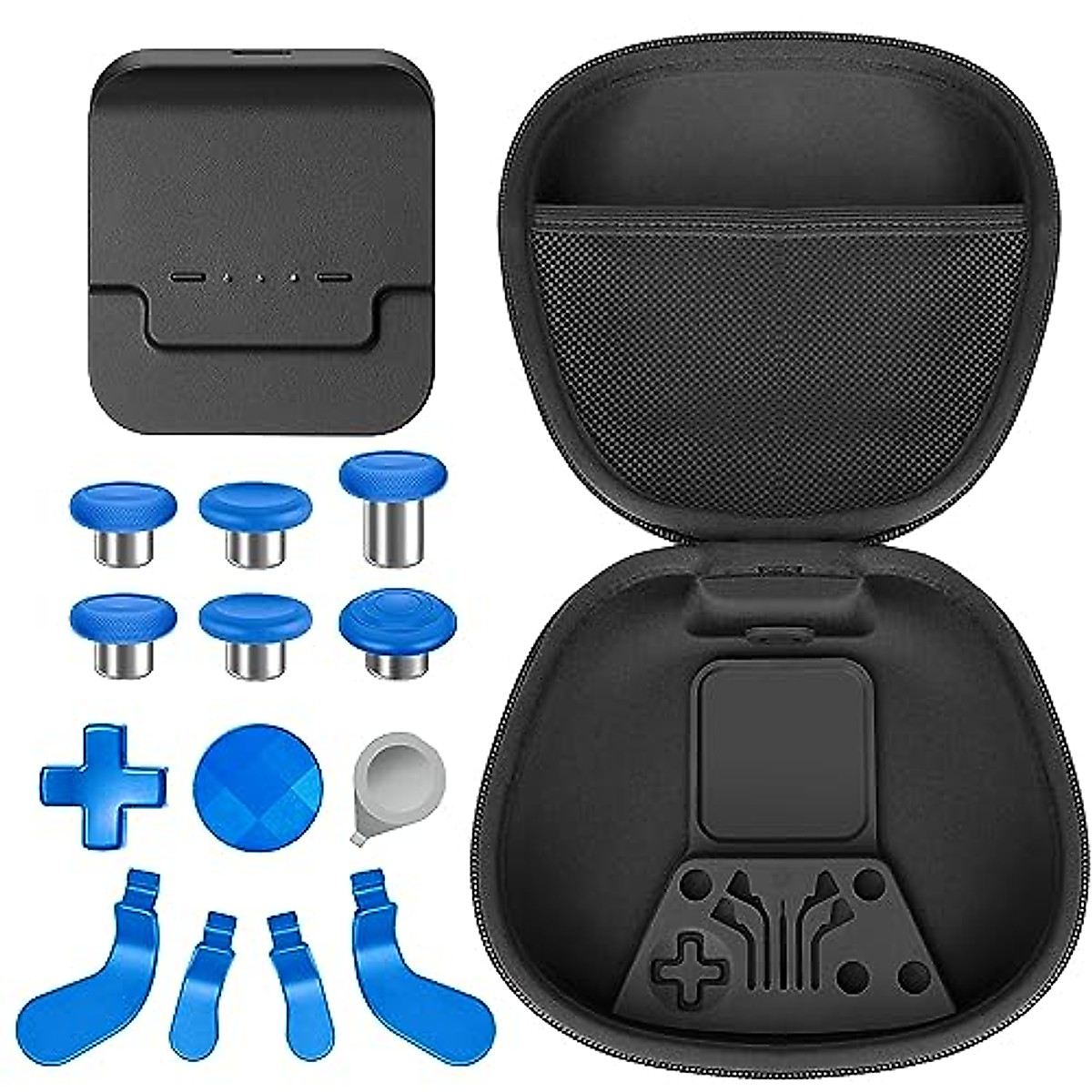 Sedicoca Complete Component Pack for Xbox Elite Wireless Controller Series 2 ,Includes 1 Carrying Case 1 Dock, 4 Paddles, 2 DPads,6 Thumbsticks,1Tool, for Xbox One Elite Series 2 Core Replacement Parts（blue ）