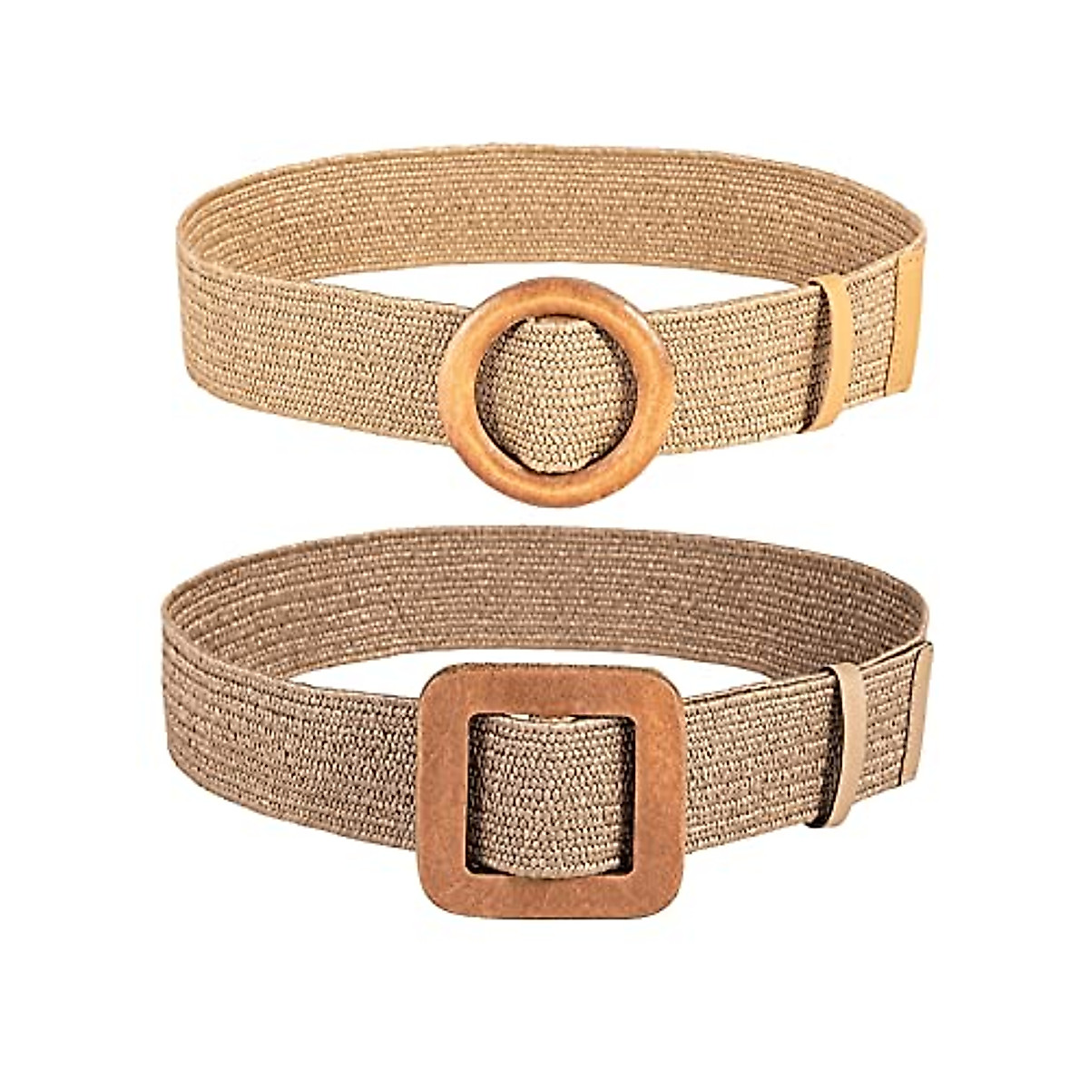 Verdusa Women's 2 Pack Buckle Elastic Straw Belts Boho Waist Belt Brown 100