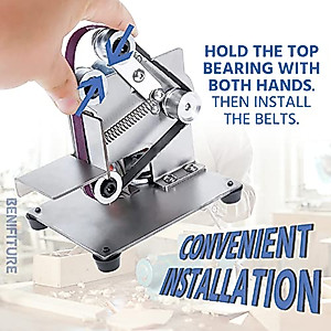 Benifiture Mini Belt Sander with 15PCS Abrasive Belts, 7-Speed Adjustable Electric Knife Apex Edge Sharpener, Micro Bench Polisher Kits, with Polishing Wheel & Wax, DIY Woodworking Metal Knife Plastic