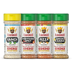 Popcorn Combo Pack of 4, Herb, Spices, Topper and Seasoning Gift Set - Everything Spicy, Pizza, Ranch, Lemon & Garlic - Premium All Natural & Healthy Spice Blend- Flavor God Seasonings