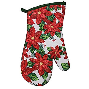 Poinsettia 5 Piece Christmas Kitchen Linen Bundle With 2 Dish Towels, 2 Potholders, and 1 Oven Mitt …