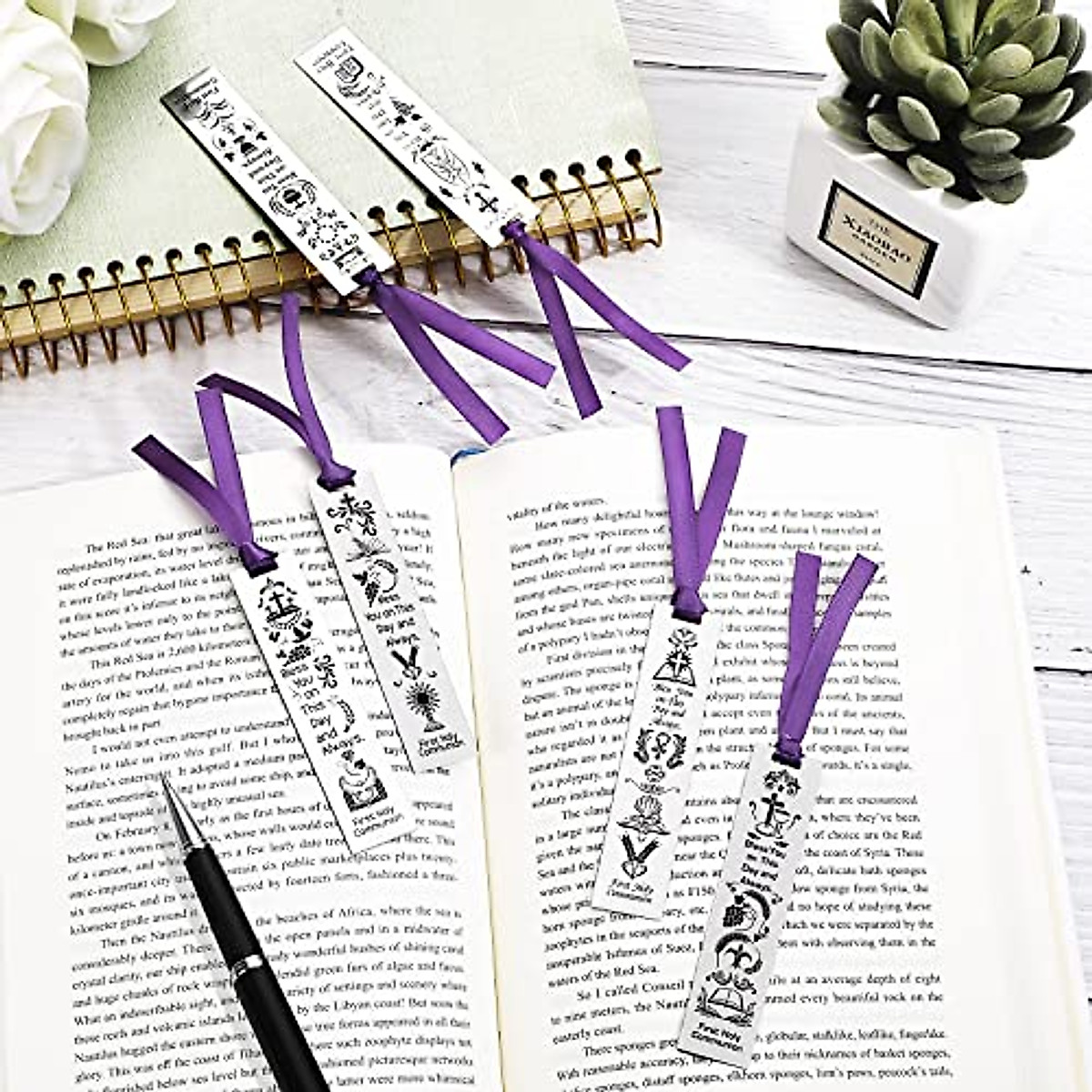 6 Pieces Confirmation Live by The Spirit Metal Bookmarks Confirmation Metal Bookmarks Baptism Bookmark with Ribbons for Communion Baby Shower Birthday(Communion)