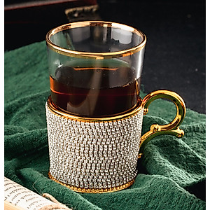 DEMMEX Handmade Rhinestone Crystal Decorated Fancy Coffee Tea Beverage Glasses Cups with Holders, 7 Ounces (SET OF 1)