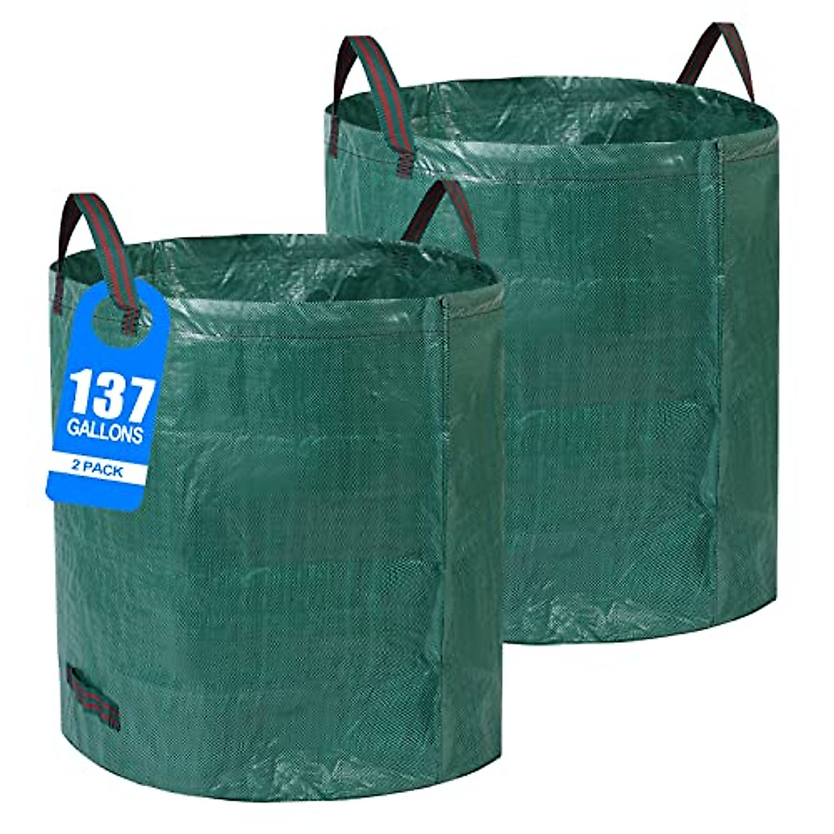 Pilntons 2 Pack 137 Gallons Reusable Yard Waste Bags with Double Bottom Extra Large Lawn Leaf Bags Heavy Duty With 4 Reinforced Handles Garden waste Bags Containers for Debris Grass Clipping