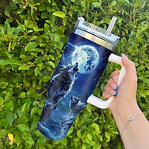 Foxcorner Personalized Wolf 40oz Tumbler with Handle and Straw Gifts for Wolf Lovers, Father's Day Gifts For Men, Gift Ideas on Birthday, Custom Name Insulated Stainless Steel Travel Cup With Lid