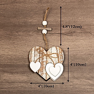Sun&Beam Heart-shaped Wooden Decorative Hanging Handmade Hearts Ornaments for Wedding Party Valentine Christmas Home Decoration Car Décor (D-#1, 1Pcs)