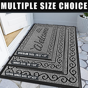 Yimobra Welcome Mat, Heavy Duty Durable Door Mats for Home Entrance Outdoor Indoor, Front Doormat for Outside Patio Floor Entry Porch Garage Office, Waterproof, Low Profile, 29.5 x 17, Black Grey