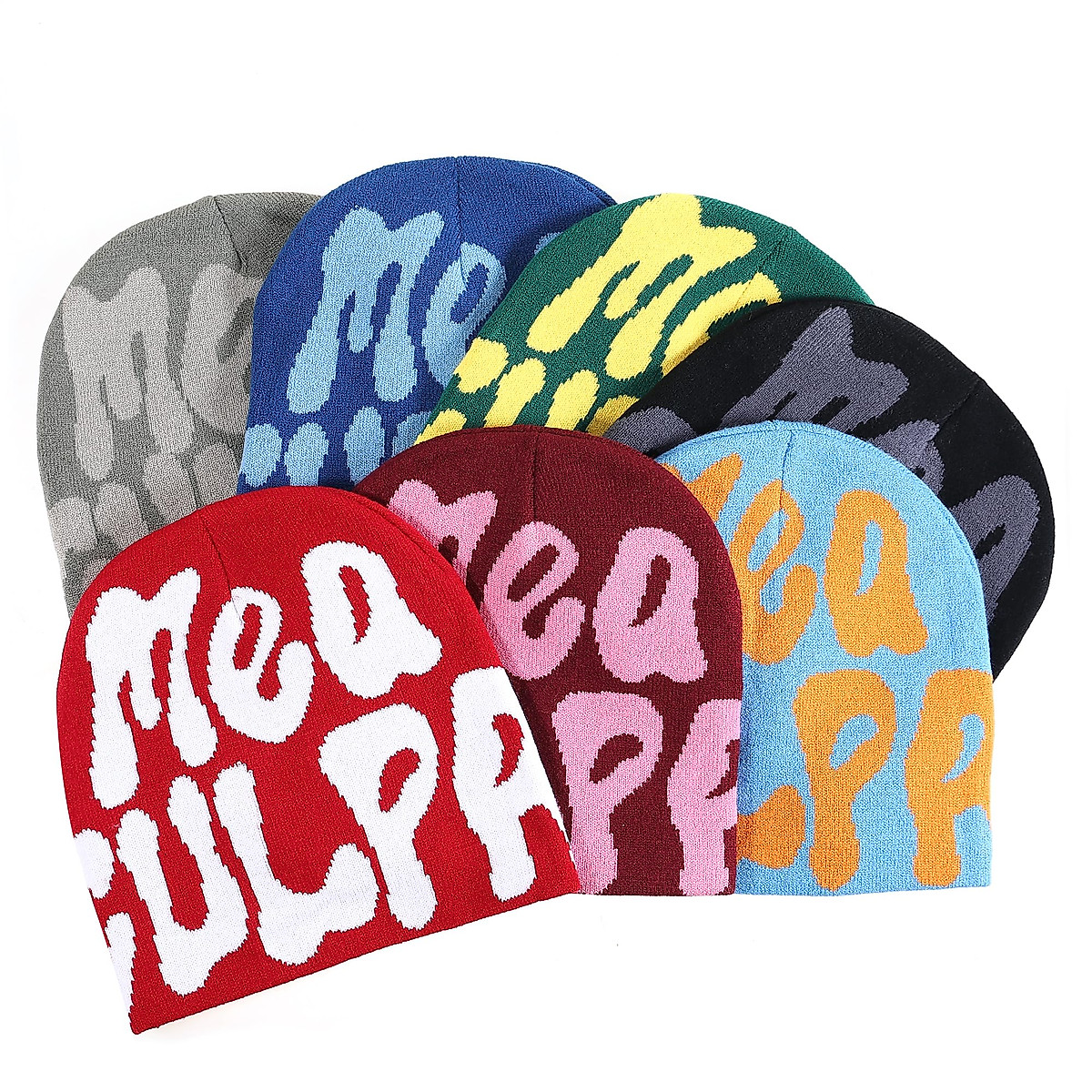 Cleveinuan TaowaveWomen Beanie Y2k Hat,MEA Culpa Graphic Beanies Designs,Winter Hat Knit Skull Cap for Women Black White