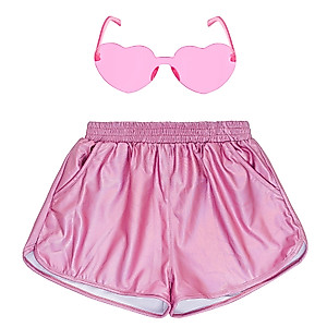 Bskifnn Metallic Shorts with Heart Shape Sunglasses Glitter Shorts for Party,Yoga,Hallowen,Cosplay