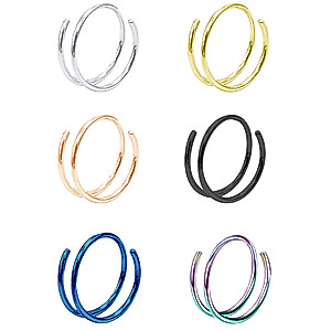 Staligue Double Nose Ring for Single Piercing 20G Spiral Nose Ring Surgical Steel 6MM 8MM 10MM 12MM Double Nose Hoop Piercing Jewelry (8MM)