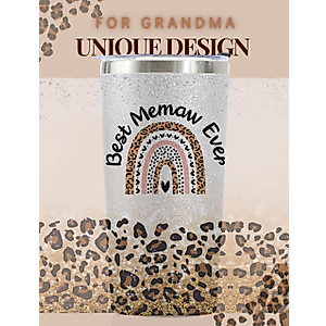 Onebttl Memaw Gifts from Granddaughter, Grandson, Insulated Stainless Steel Wine Tumbler with Lid and Straw, for Grandma on Mother's Day, Birthday, Christmas, Best Memaw Ever, Glitter Silver, 20 oz