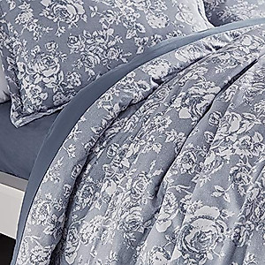 SLEEP ZONE Bedding Duvet Cover Sets Printed Pattern Elegant Peony 120gsm Ultra Soft Zipper Closure Corner Ties, Blue, King (104x90 inch | 2 Pillow Shams)