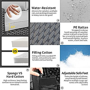 Rattaner 5-Piece Patio Furniture Sofa Set Outdoor Wicker Sectional Couch with Storage Table No-Slip Cushions Furniture Covers, Grey