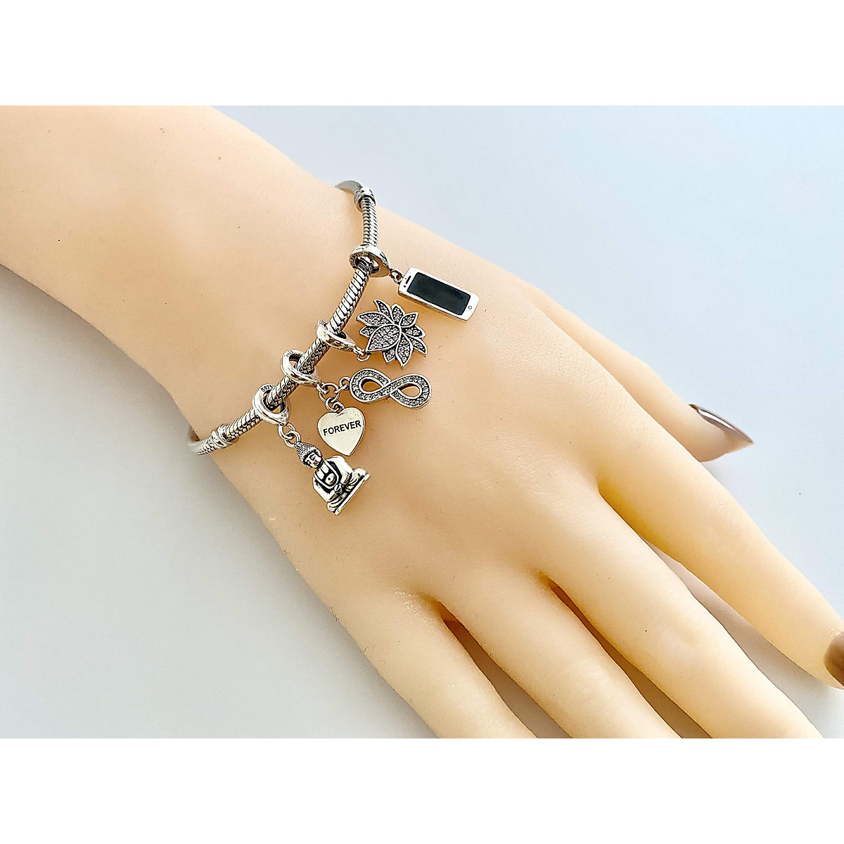 BOLENVI Dazzling Pink Lotus Yoga Yogi Buddhism 925 Sterling Silver Pendant Charm Bead For Pandora & Similar Charm Bracelets or Necklaces