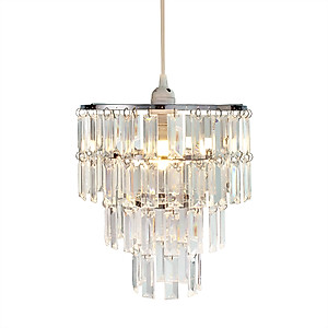 FlavorThings Plug in Modern Chandelier Faux Crystal Light Fixture Pendant,W10.25 X H11.5,with ON/Off Switch and 16.4ft Clear Hanging Cord for Bedroom Dining Room and More(1 Light Plug-in, Crystal)