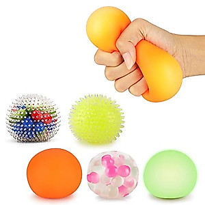 Fansteck Stress Balls for Kids and Adults, Luminous Squeeze Ball/Led Light Squishy Ball/Stretchy Ball/Rainbow Stress Relief Ball, Non-Toxic Funny Fidget Toys for Anxiety Autism ADHD(5 pack)