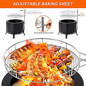 TITIMO Smokeless Fire Pit 19.5”inch Bonfire Low Smoke Stove 360°Rotating Grill pan with Removable Ash Pan Alloy Wood Burning Outdoor Fire Pit for Backyards and Camping Park Party BBQ Waterproof Bag