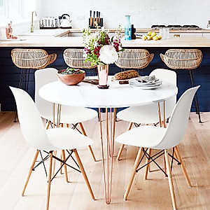 Furniwell Pre Assembled Modern Style Dining Chair Mid Century Modern DSW, Indoor Plastic Shell Lounge Plastic Chairs Side Chairs Set of 4 (White)