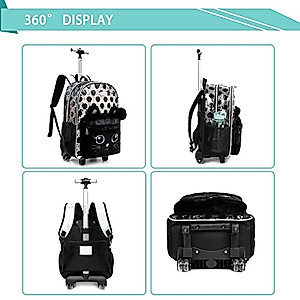 JSMNIAI Cute Cat Rolling Backpack for Girls Rolling Backpacks Set with Wheels Kids Luggage for Elementary Students with Lunch Box Travel Suitcase