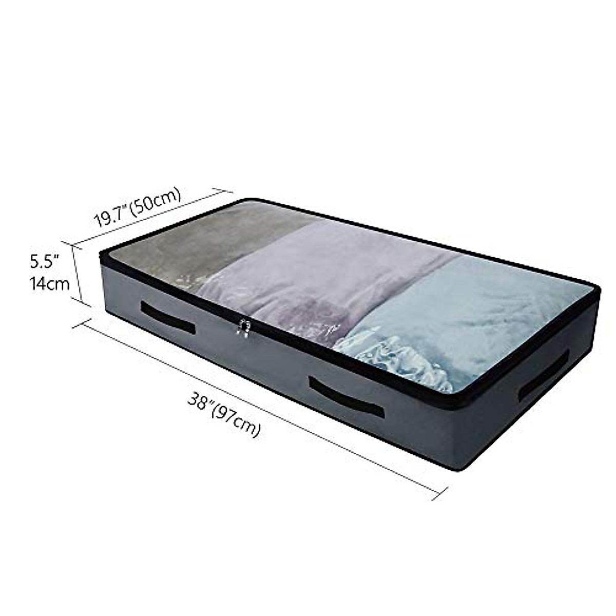 AMJ Foldable Underbed Bags - Pack of 2, Transparent Zip Lid Under Bed Storage Bags for Bedroom Wardrobe, Washable, Dark Gray