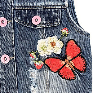 Peacolate Little Big Girl Distressed Sleeveless Jacket Embroidered Sequins Butterfly Denim Vest (Butterfly,6-7Years)