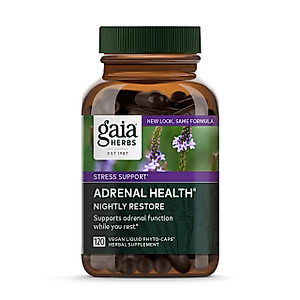 Gaia Herbs Adrenal Health Nightly Restore - Herbal Supplement with Ashwagandha, Magnolia Bark, Cordyceps, Lemon Balm, and More - 120 Vegan Liquid Phyto-Capsules (60 Servings)