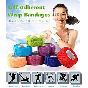 12 Pack 1" x 5 Yards Self Adhesive Elastic Bandage Wrap Stretch Self-Adherent Tape for First Aid,Sports, Wrist, Ankle (10 Colors)