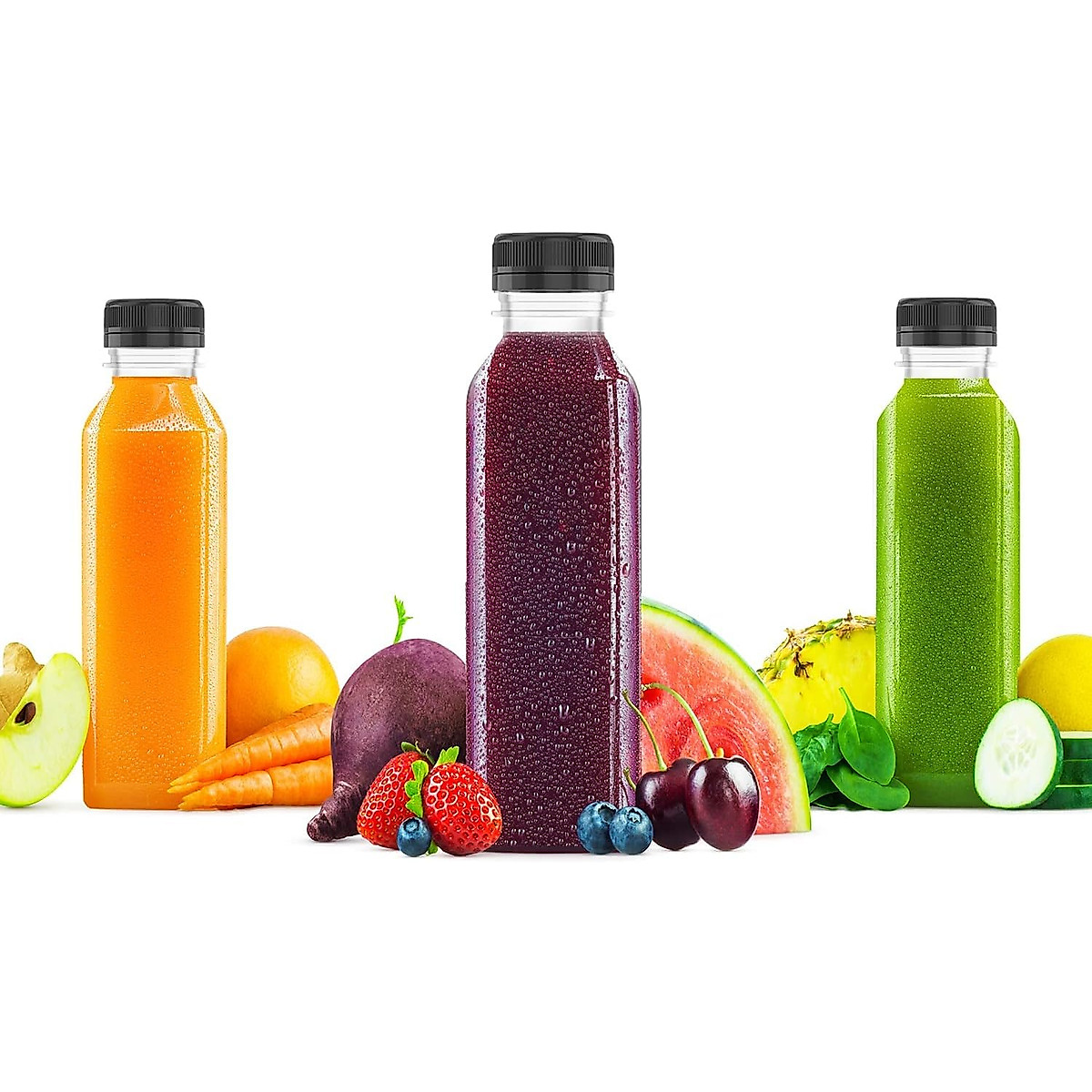 3 Pcs 17 Oz Plastic Juice Bottles Empty Clear Containers with Tamper Proof Lids for Juice, Milk and Other Beverage