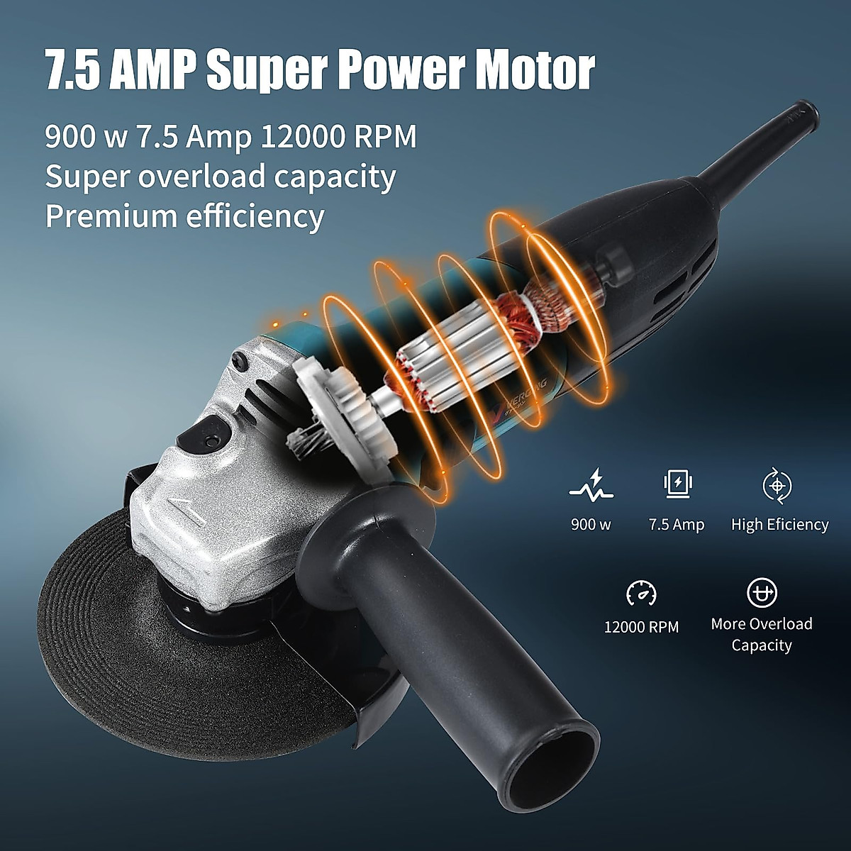 Angle Grinder Grinder Tool, Variable Speed Angle Grinder 4 1/2 Cut off Tool, Metal Cutter Grinder Tool with Grinding and Buffer Polishing Capabilities, 7.5Amp, Non-Slip Handle, and Auxiliary Handle