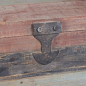 Household Essentials Large Wooden Storage Trunk, Weathered Wood with Paint Finish, Hinged Lid with Metal Accents
