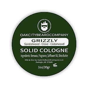 Oak City Beard Company - Grizzly - Solid Cologne - 1 Ounce - Sandalwood - Clove - Cedarwood - Citrus