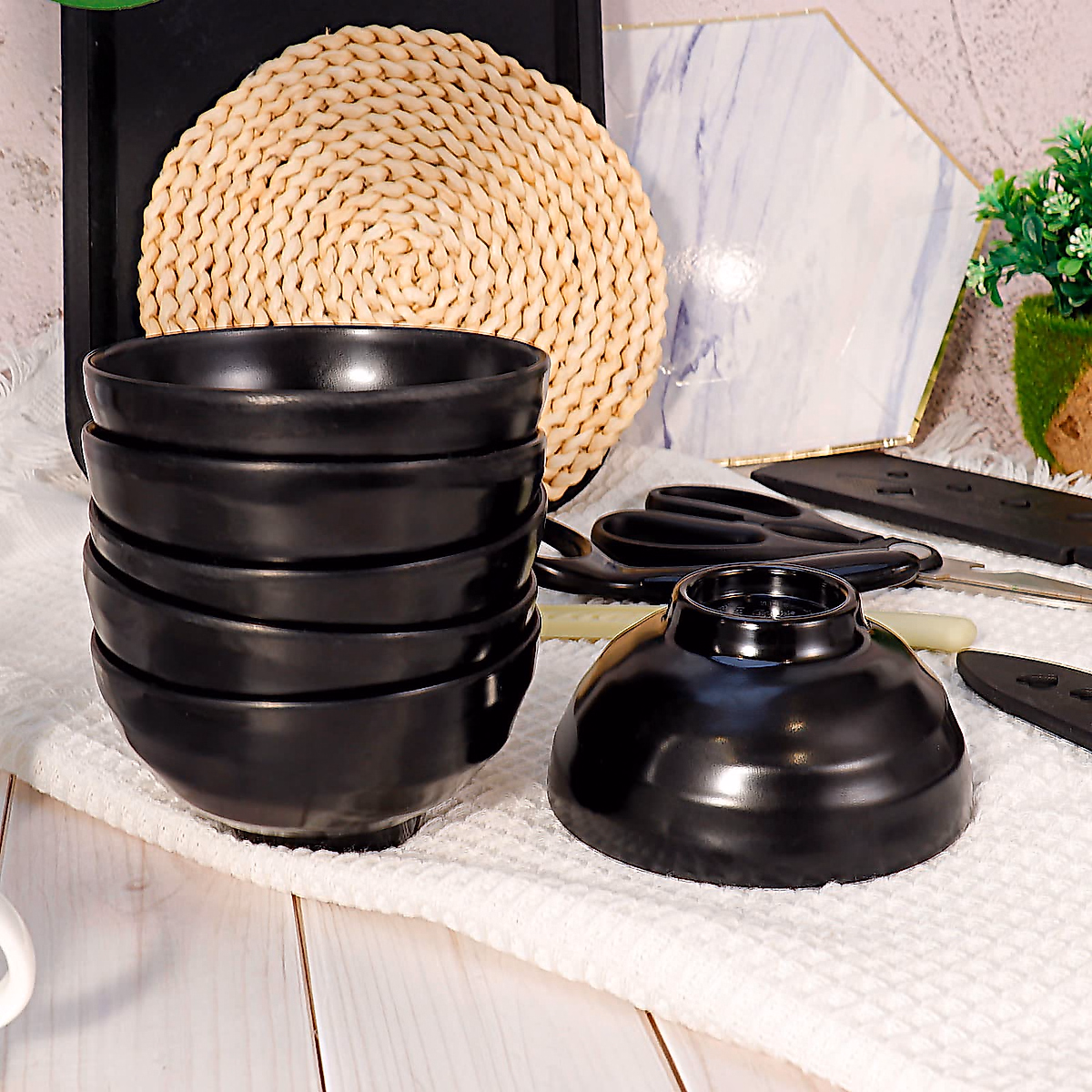 Ganydet Black Dip Bowls 6 Packs, 8.5oz Melamine Bowls, Small Dessert Bowls Soup Bowls, Matte Black Plastic Bowls for Rice Soup Ice Cream Snacks Side Dishes Dipping Sauces, 4.5'' × 2.1''