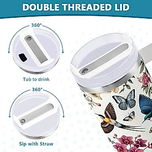 Maunzc 30 oz Tumbler with Handle and Straw, Insulated Stainless Steel Travel Mug with Lid for Coffee, Iced Tea, Water, Gift for Men Women (Botanical Textile Pattern)