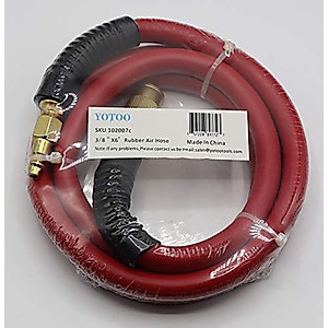 YOTOO Rubber Lead-in Air Hose 3/8-Inch by 6-Feet 300 PSI Heavy Duty, Kink Resistant, All-Weather Flexibility with 1/4-Inch Brass Male Fittings, Bend Restrictors, Red