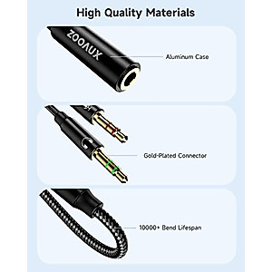 ZOOAUX Headphone Splitter Mic Cable for Computer, 3.5mm Headphone Mic Stereo Y Splitter, Headset 3.5mm Female to 2 Dual Male Microphone Audio Jack Stereo Jack to Gaming Speaker PC Adapter