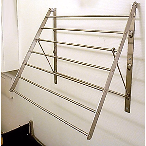 QQOUTLET Wall Mounted Clothes Drying Rack Stainless Steel Space Saving Folding Adjustable Collapsible (22Wx21Dx19H)