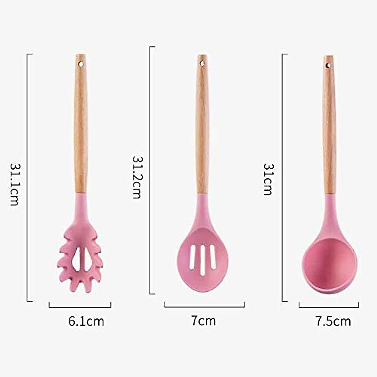 LMMDP Silicone Kitchen Tools Set Cooking Tools Utensils Set Spatula Shovel Soup Spoon with Wooden Handle Special Heat-resistant Design