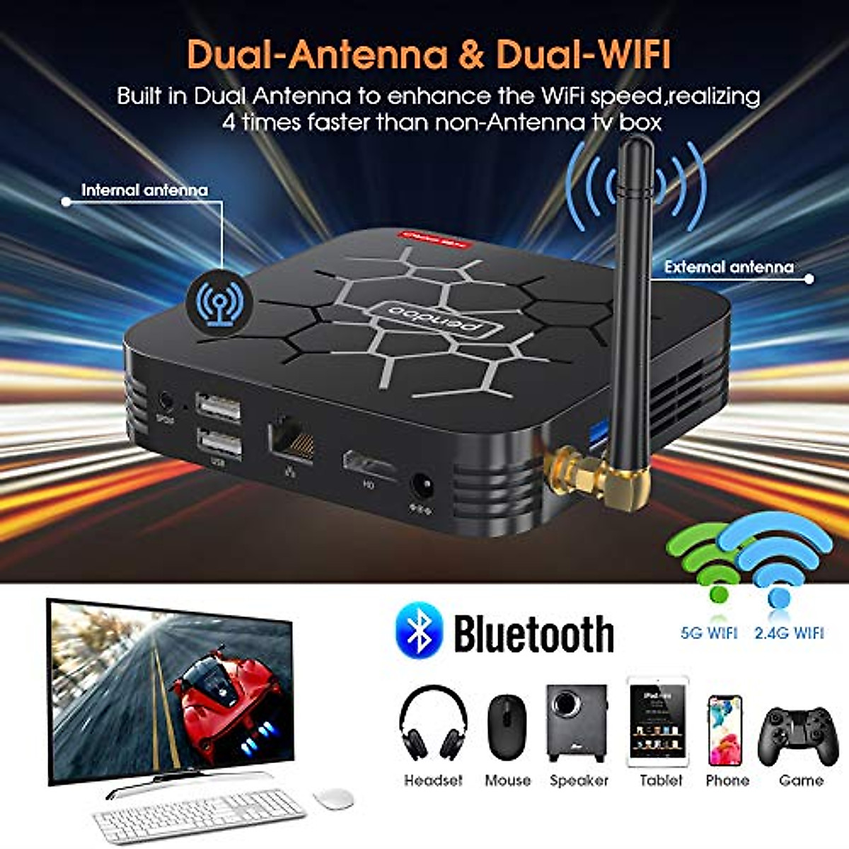 Android TV Box, X6 PRO Android 10.0 TV Box 4GB 32GB, 2.4GHz/5GHz Dual-WiFi Bluetooth with Dual-Antenna Quad Core 64 Bits 3D/4K/H.265/USB3.0 Android Box with Wireless Keyboard